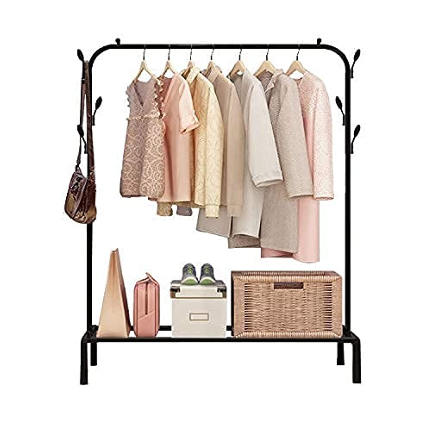 Coat Rack And Clothes Hanger Stand With Side Hooks And Bottom Shelves ...