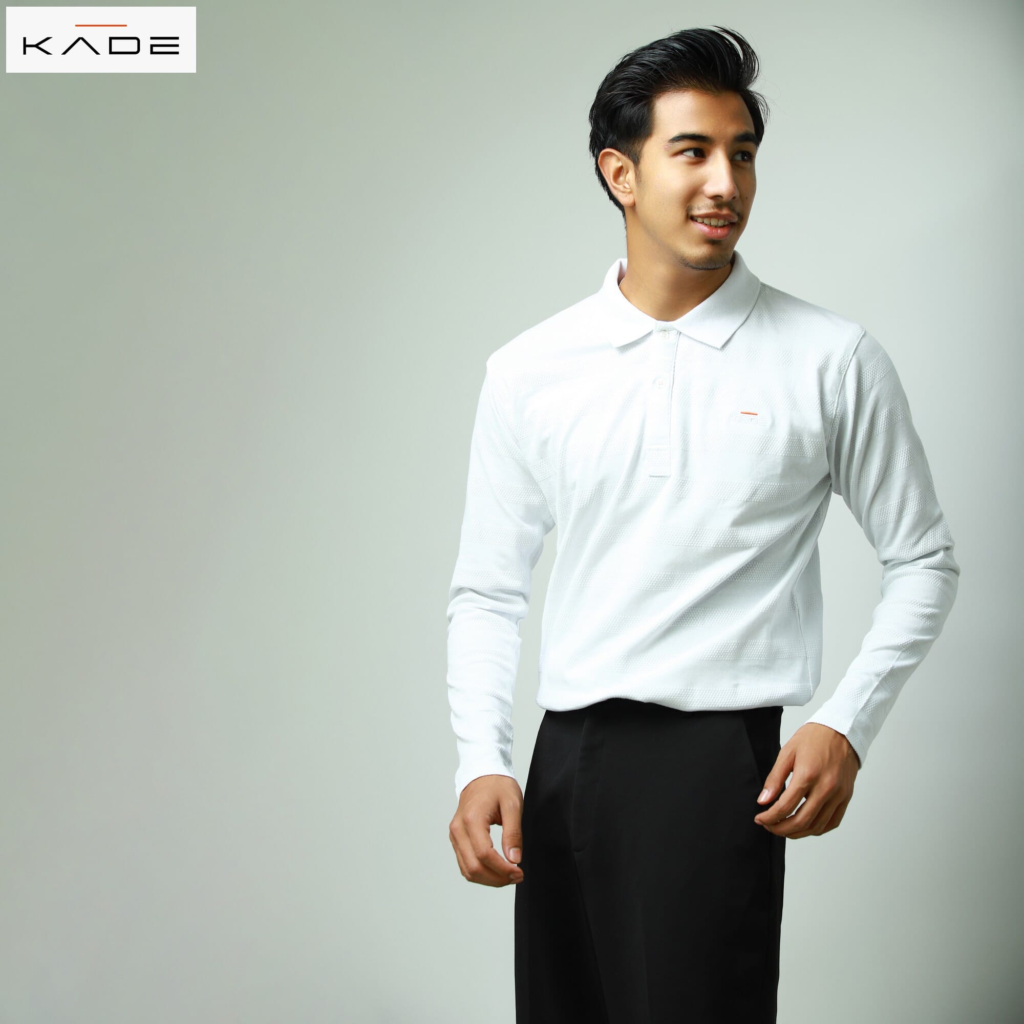 KADE White Long-Sleeve Textured Polo Shirt For Men | Daraz.com.np