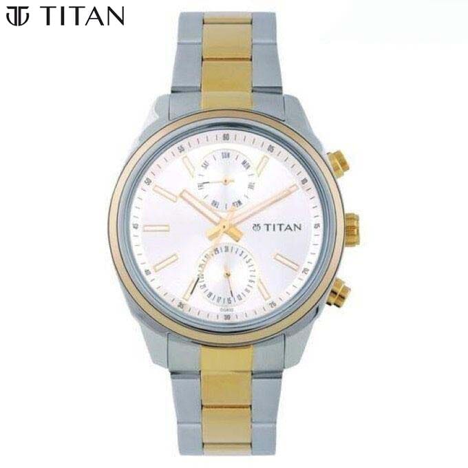 Titan 1733Bm01 Neo White Dial Analog, Chronograph Watch For Men- Silver ...