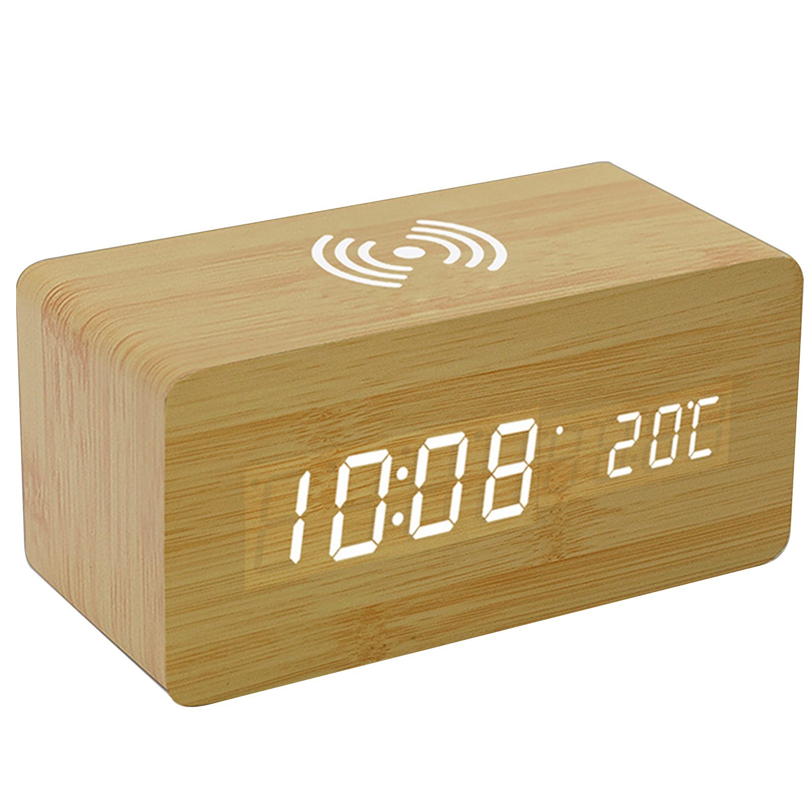 Wooden Digital Alarm Clock with Wireless Charging | Daraz.com.np