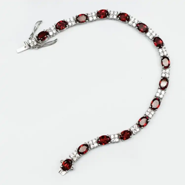 Genuine Garnet Bracelet In Sterling Silver