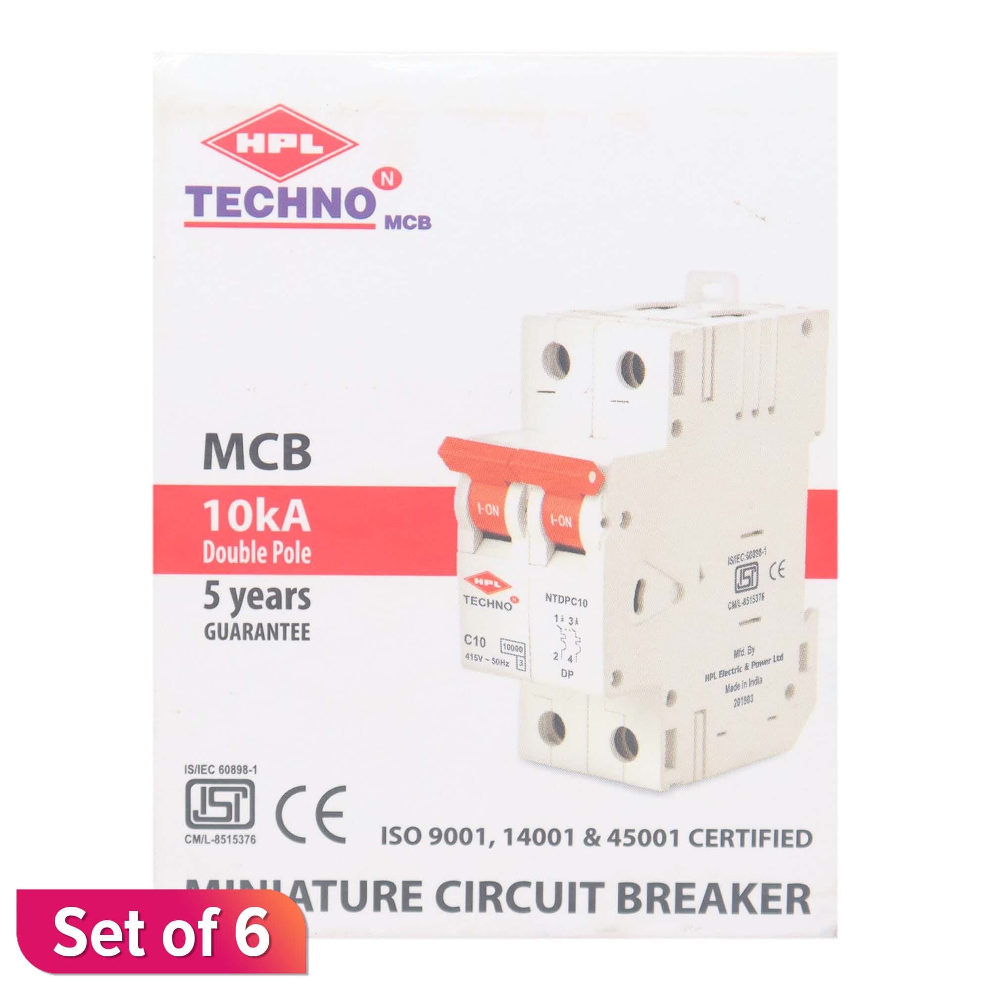 HPL Techno Double Pole MCB 6A-32A C- Curve Set Of 6 | Daraz.com.np