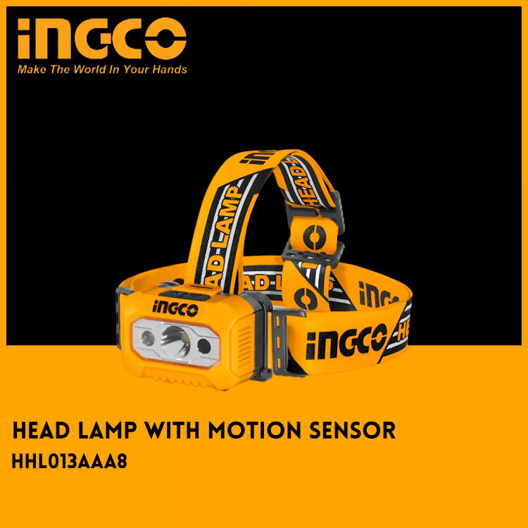 INGCO High-Intensity LED Headlamp with Motion Sensing - 200 Lumens ...