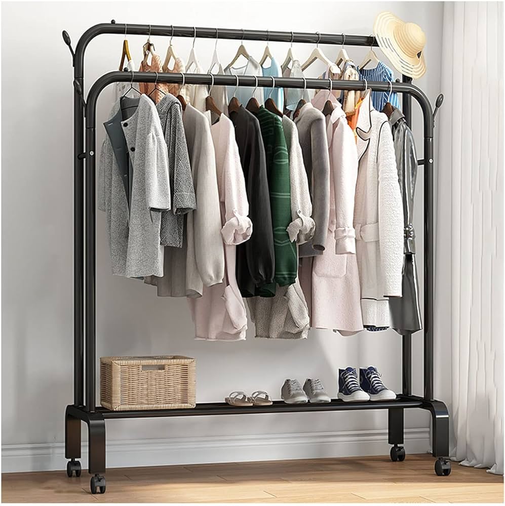 Double Railing and Shelves Heavy Duty Full Body Iron Coat Rack With ...