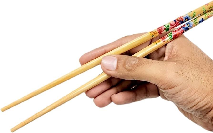 Beige Bamboo Flower Print Noodles Chopsticks, 1 Pair | Eco Friendly ...