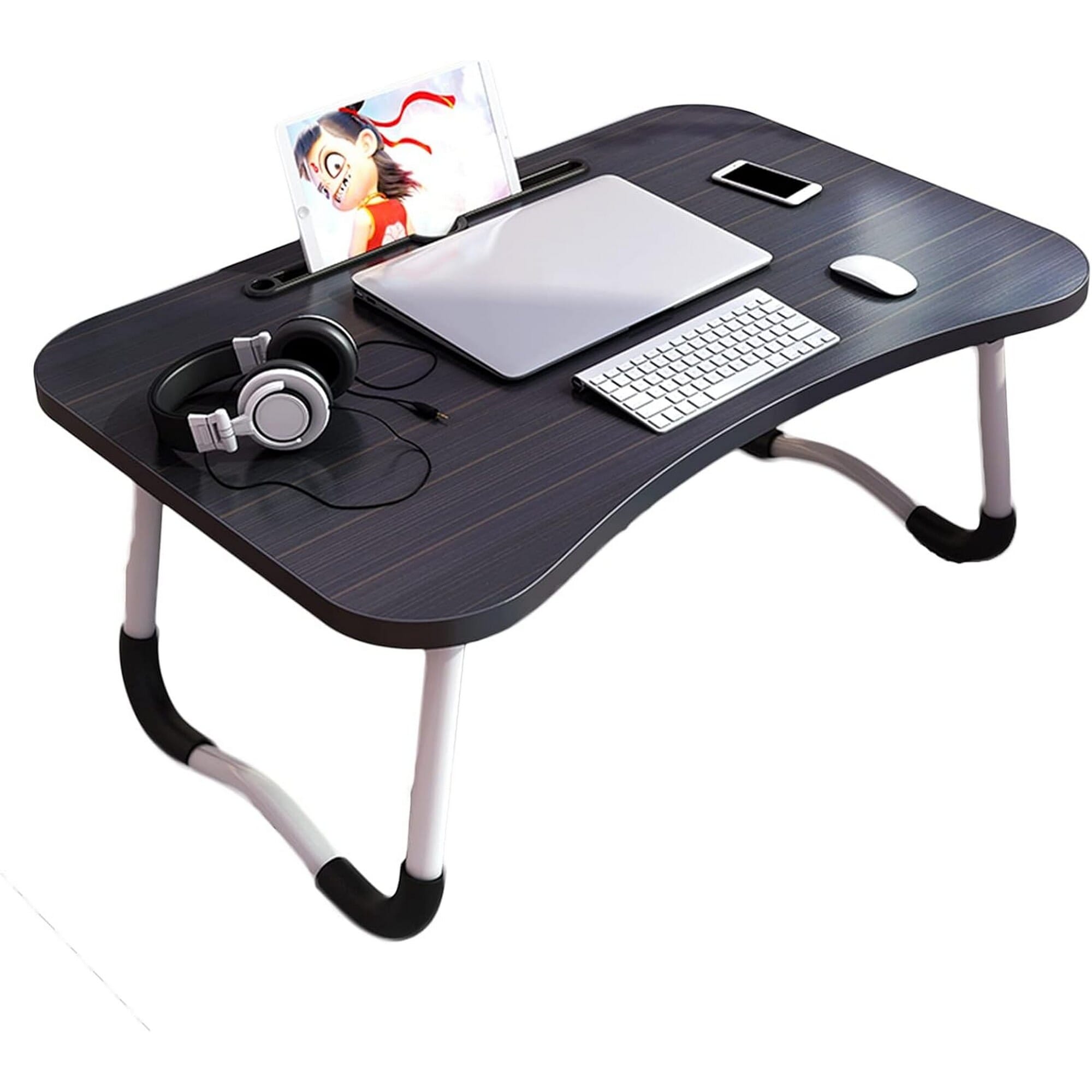 Portable Laptop Table: Foldable Desk with Legs and iPad Slot - Ideal ...