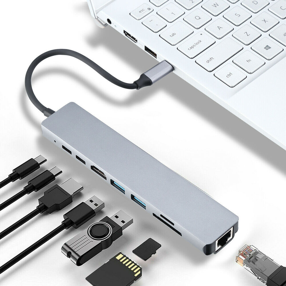 8 in 1 For MacBook Pro Air Multiport USB-C HUB To 4K HDMI USB 3.0 Aux ...