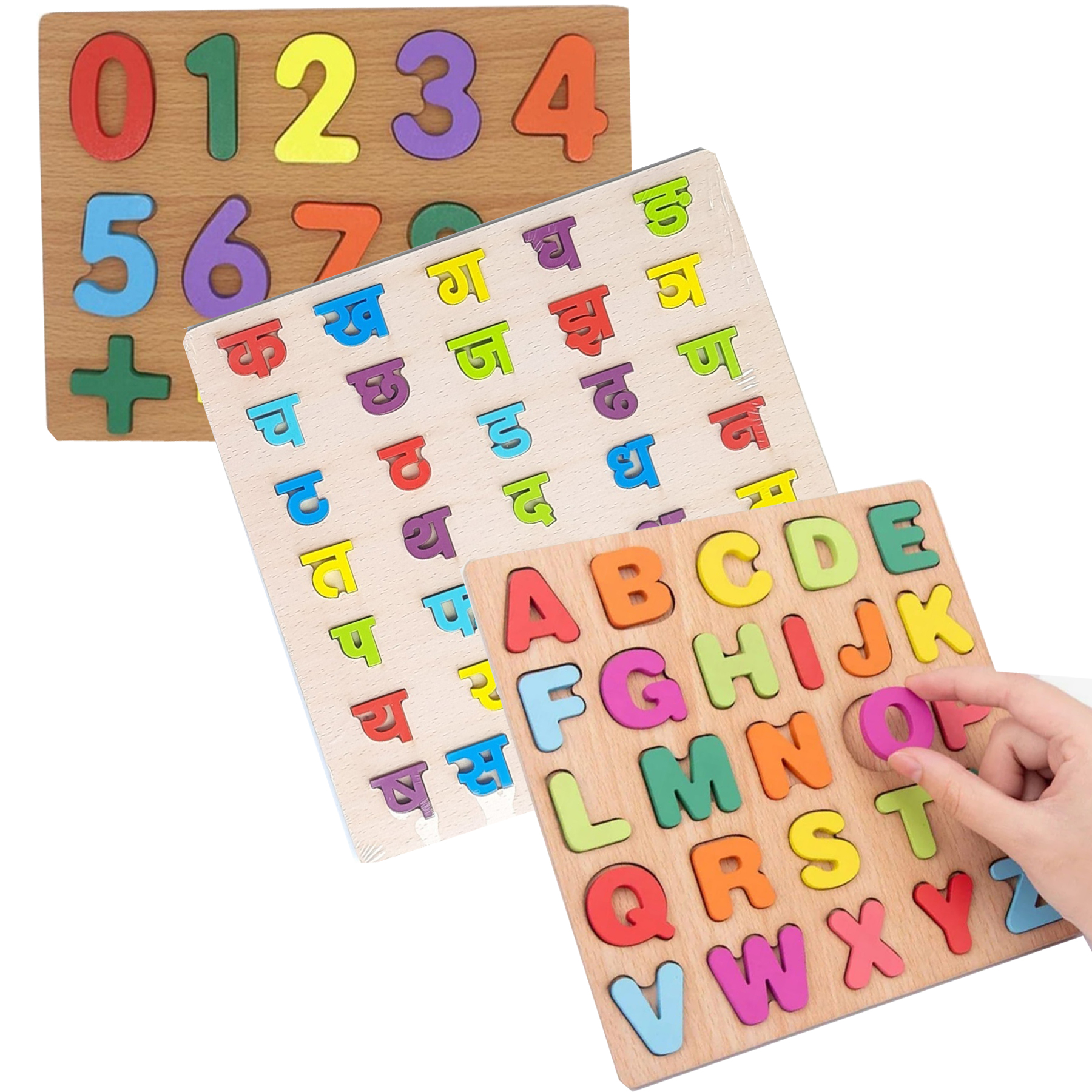 Kids Wooden Educational Puzzle Combo Set (English Alphabets ABC, Nepali Alphabets Ka Kha Ga ...