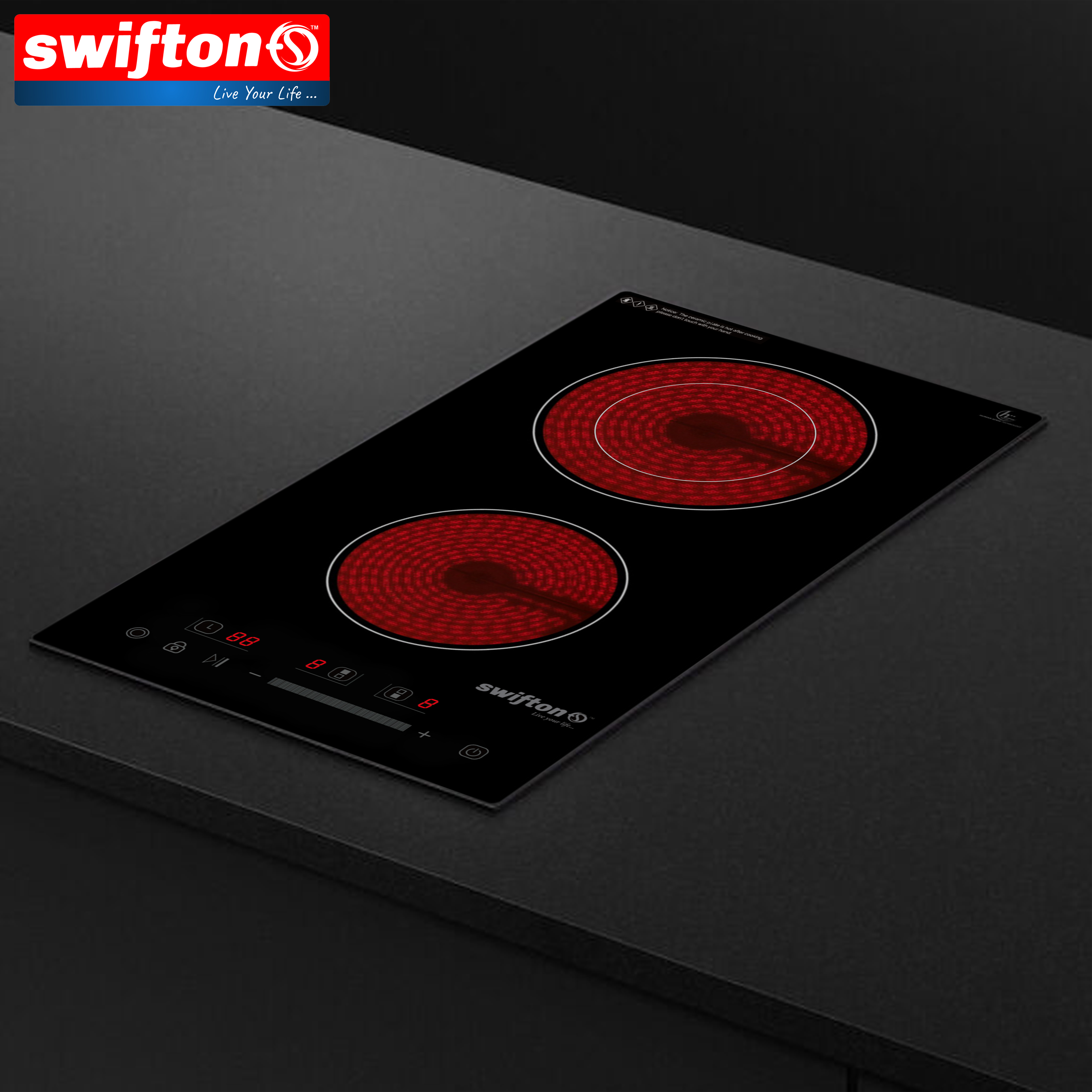 Swifton 30cm Double Ceramic Infrared Built in Hob Touch Control Dual ...