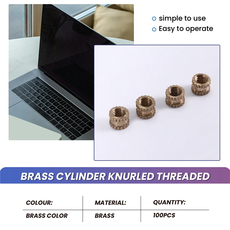 Kqueebee M3 x 3mm Female Thread Brass Knurled Threaded Insert Embedment ...