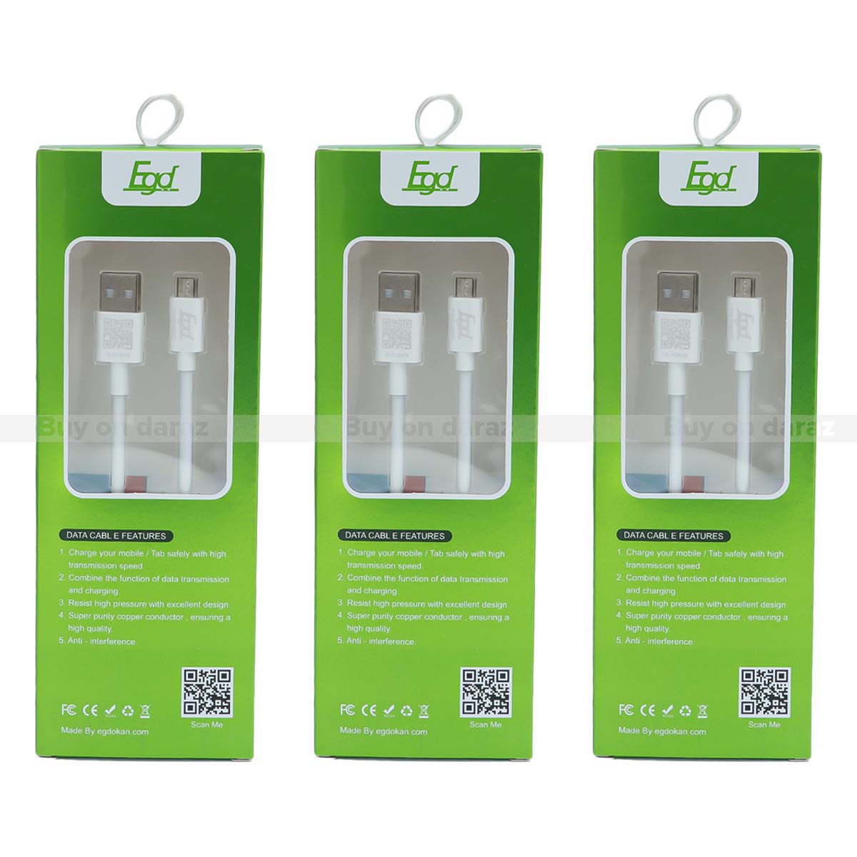 Set Of 3 White EG-30 Micro V8 Cable | Daraz.com.np