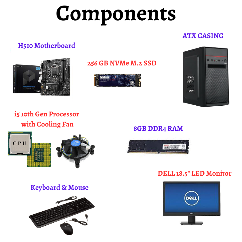 Desktop Set i5 10th Generation 8 GB RAM, 256GB M.2 NVMe SSD, 18.5" Dell ...