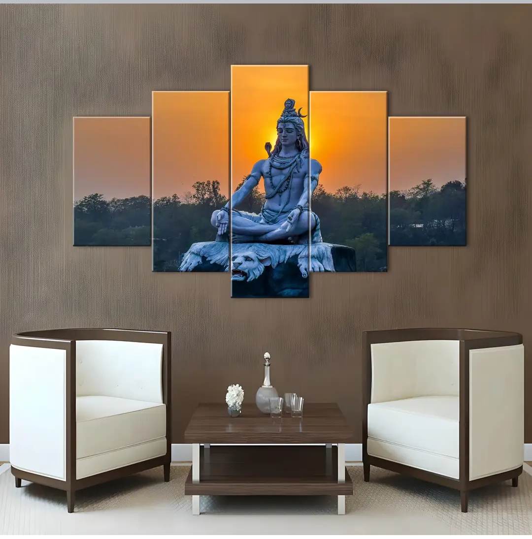 5 Piece Panel Mahadev Wall Hang God Canvas Art With Wooden Back Frame ...