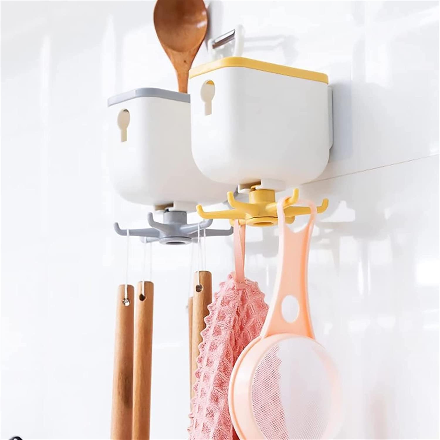 Wall Mount Plastic Storage Key Holder With 360° Rotating Hooks Utensils ...