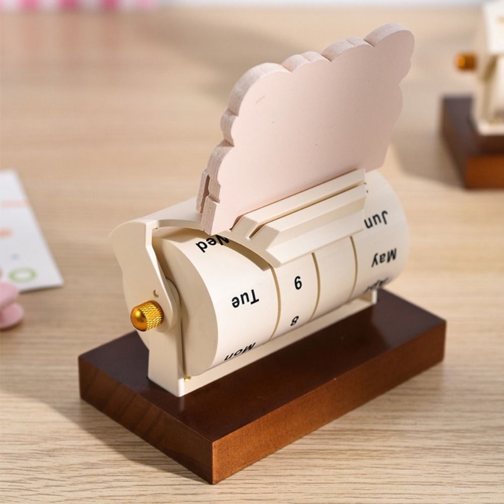 Desk Accessories Rotary Perpetual Calendar Wooden Base Office Decor ...