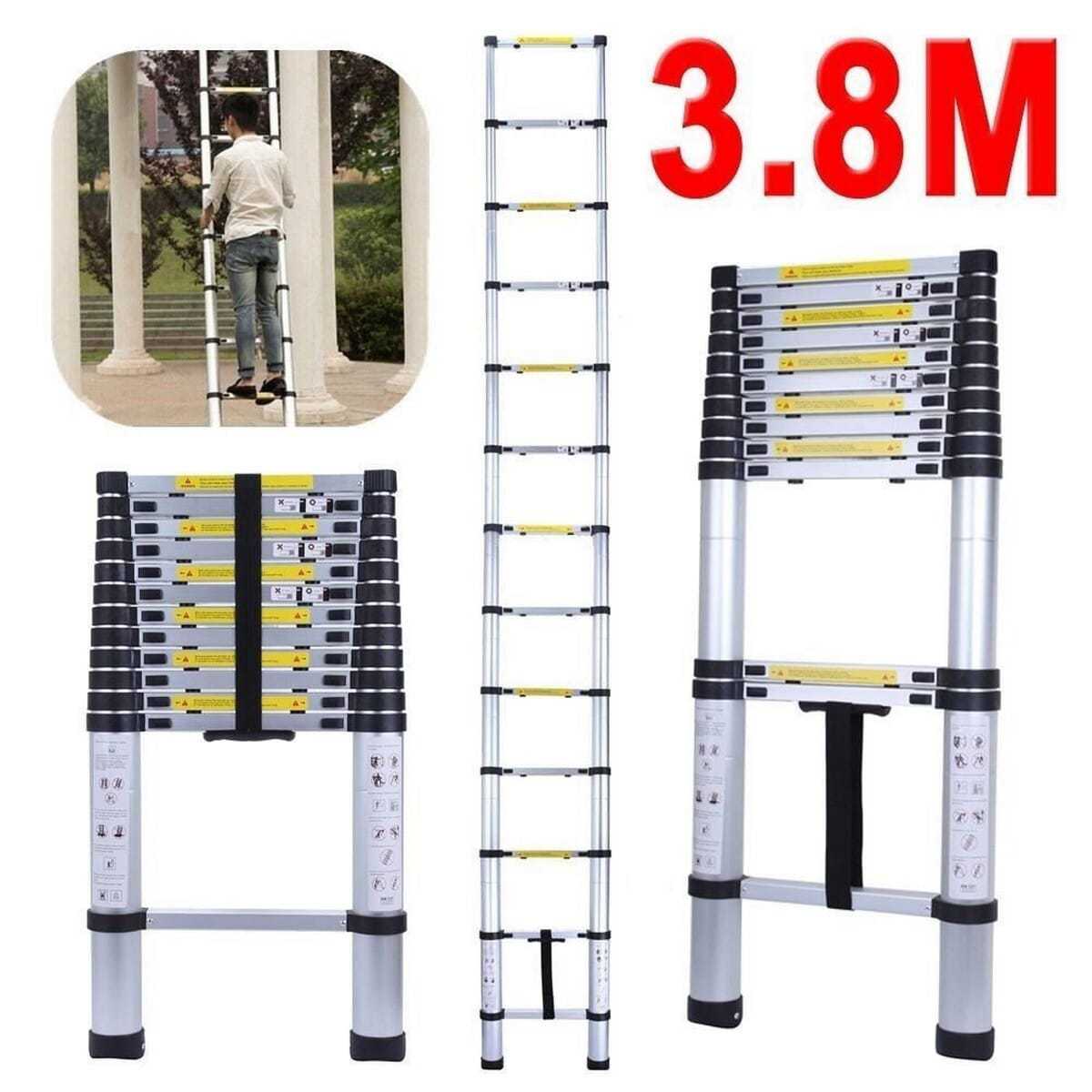 3.8M Multi-Purpose Aluminium Telescopic Ladder Extension Extendable ...