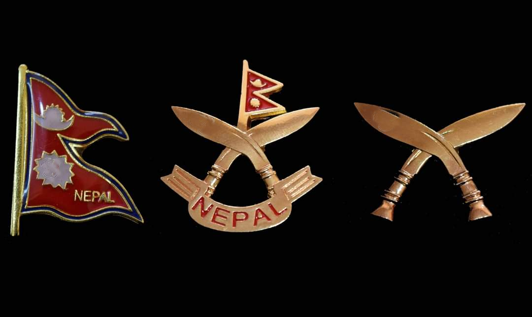 Golden Khukuri Cross with Flag Khukhuri Cross and Nepali Flag Badge ...