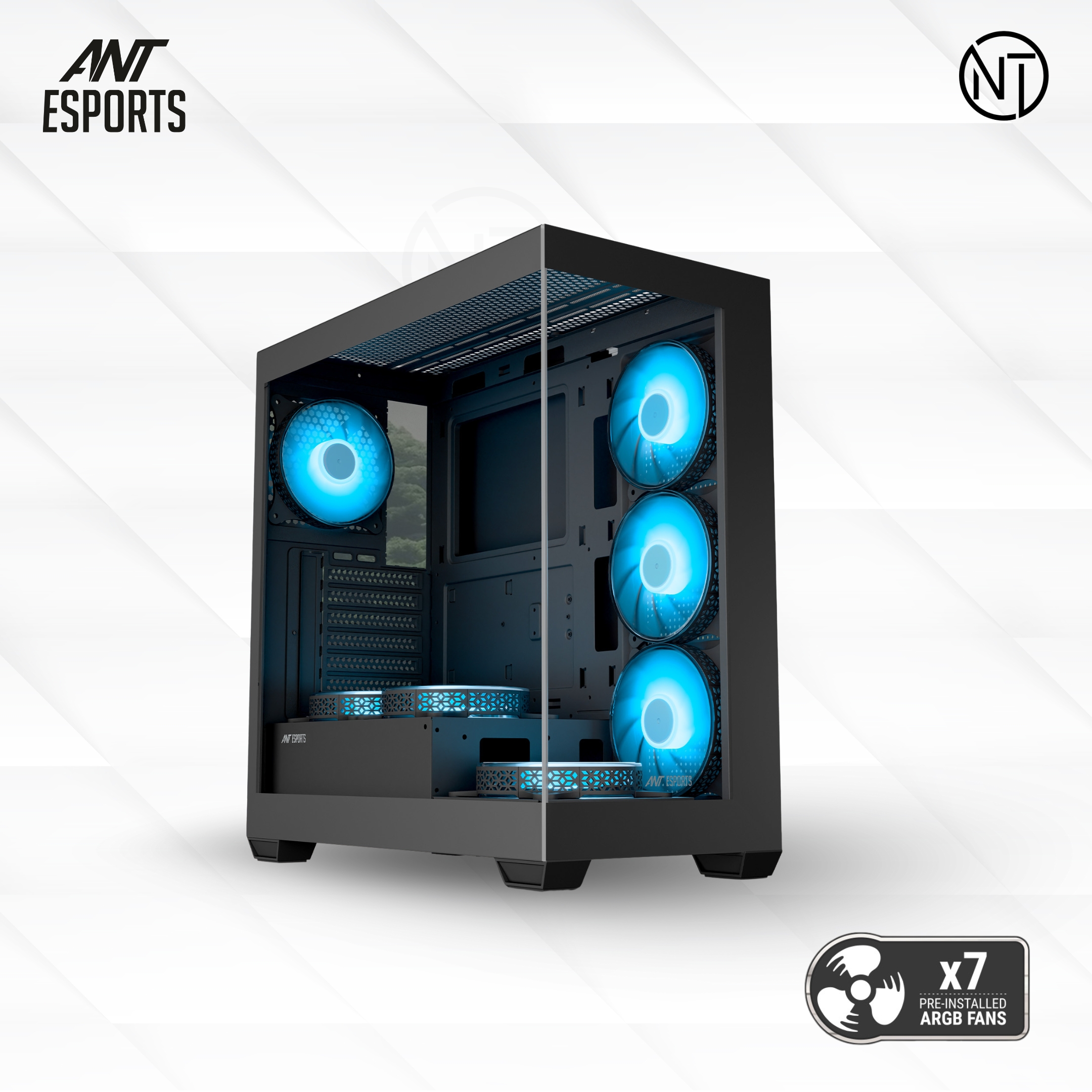 Ant Esports Crystal X7 Mid-Tower Glass Fish Tank Design Case with Fans ...