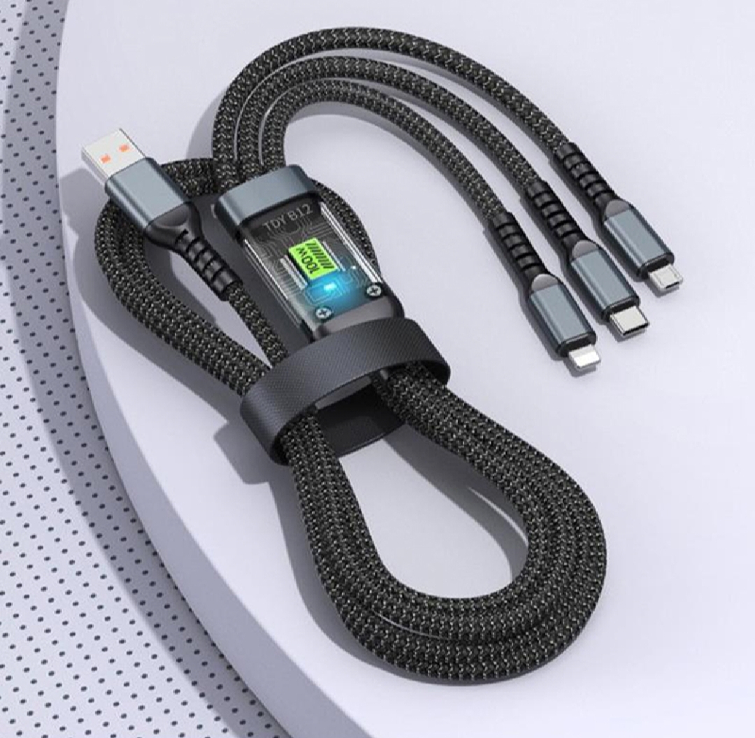 100w Transparent chip 3 In1 super fast charging Data Cable with ...