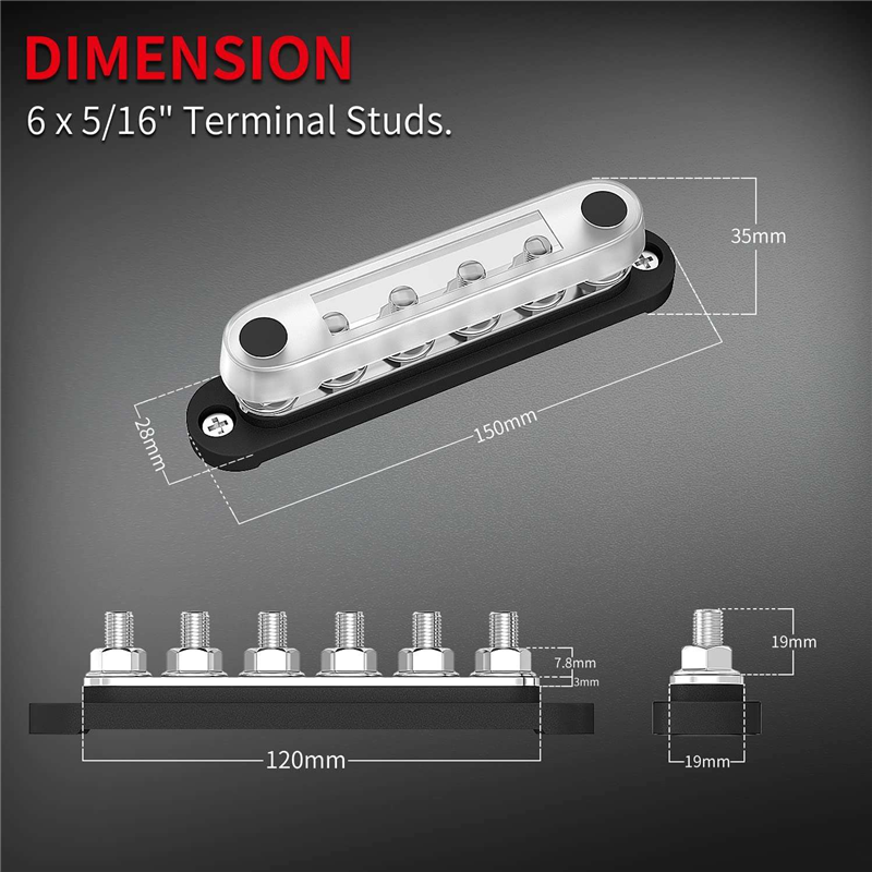 12V Bus Bar 6x5/16Inch (M8) Terminal Studs 12 Volt Power Distribution ...