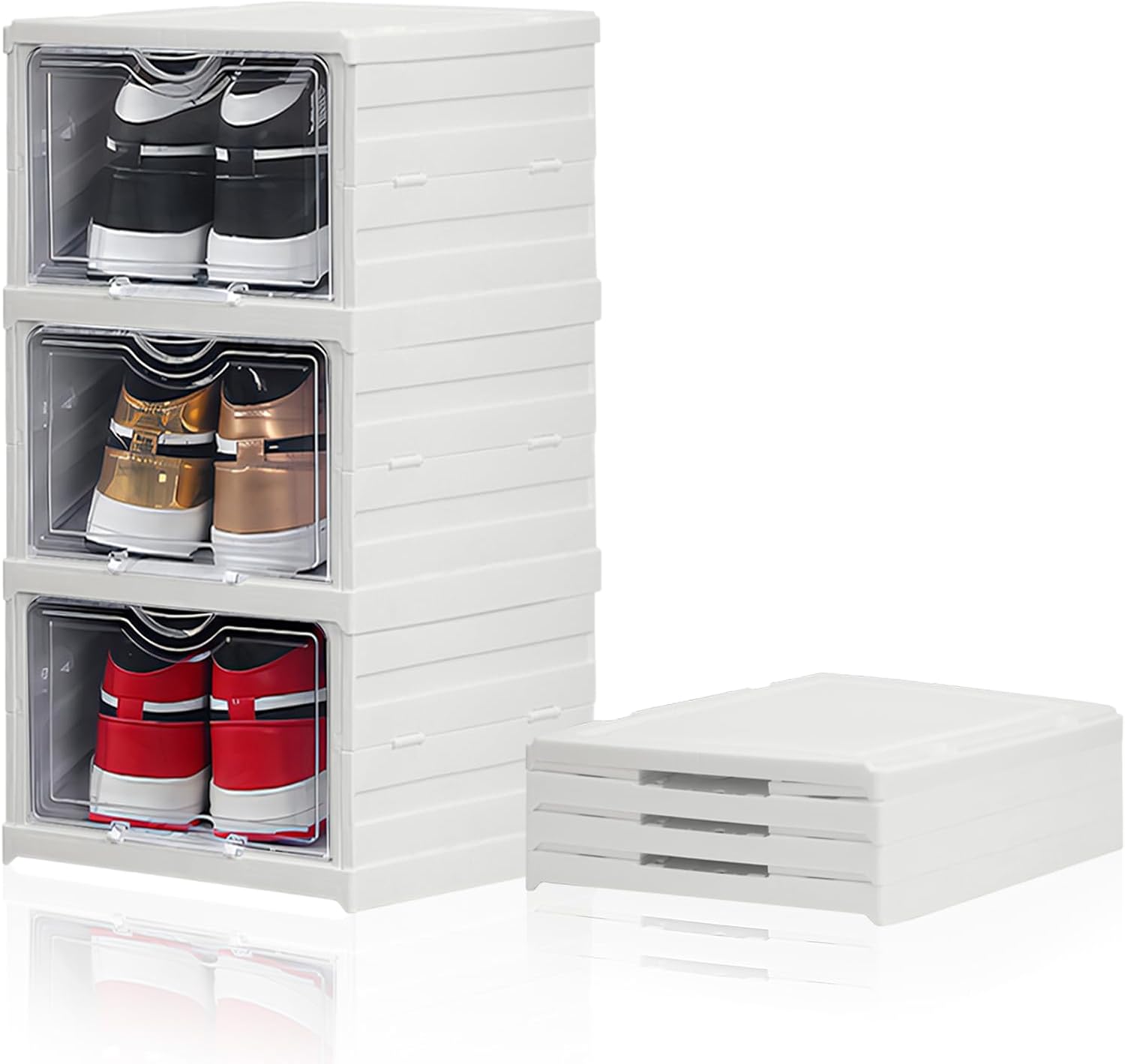 Modern Style Plastic Transparent Foldable 3 Layer Shoe Rack Organizer ...