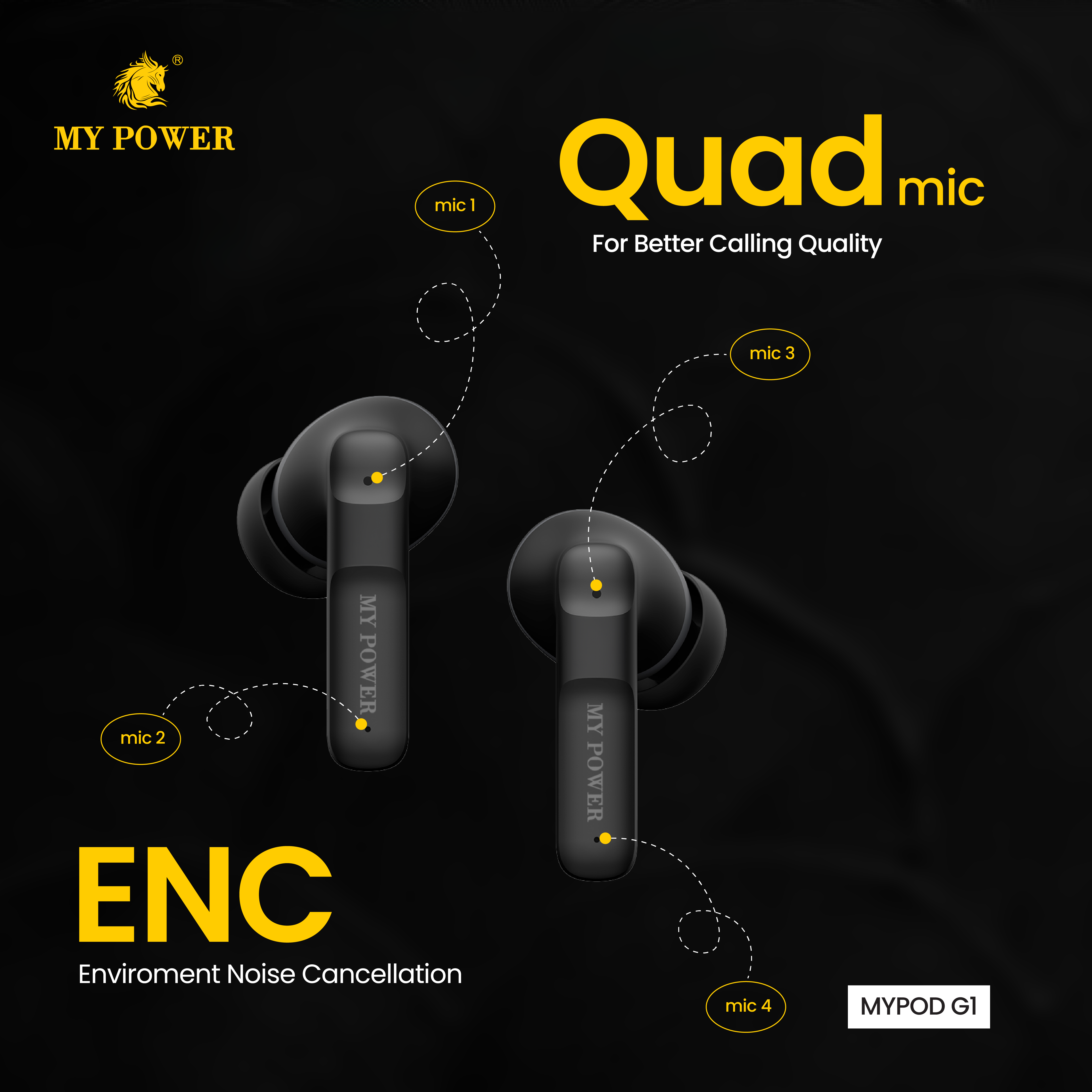 My Power MY Pod G1 ENC Earbuds | Double microphone on each Buds ...