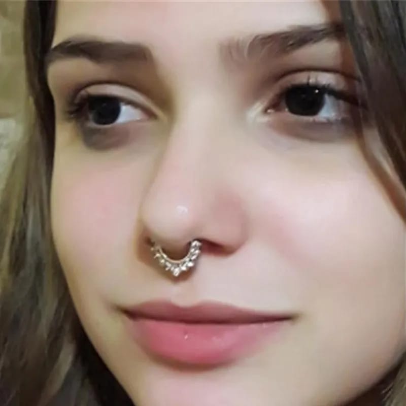 Rhinestone Fake Septum Ring No Piercing Needed Gold Silver Adjustable ...