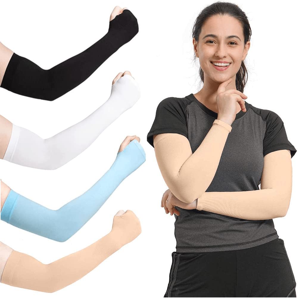 Let's Slim 1 Pair Arm Sleeves Fit Thumb Stretchable Hand Cover Arm ...