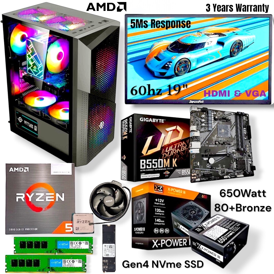 Budget Gaming PC Desktop Full Setup with Ryzen 5 5600G Pairs with a 19 ...
