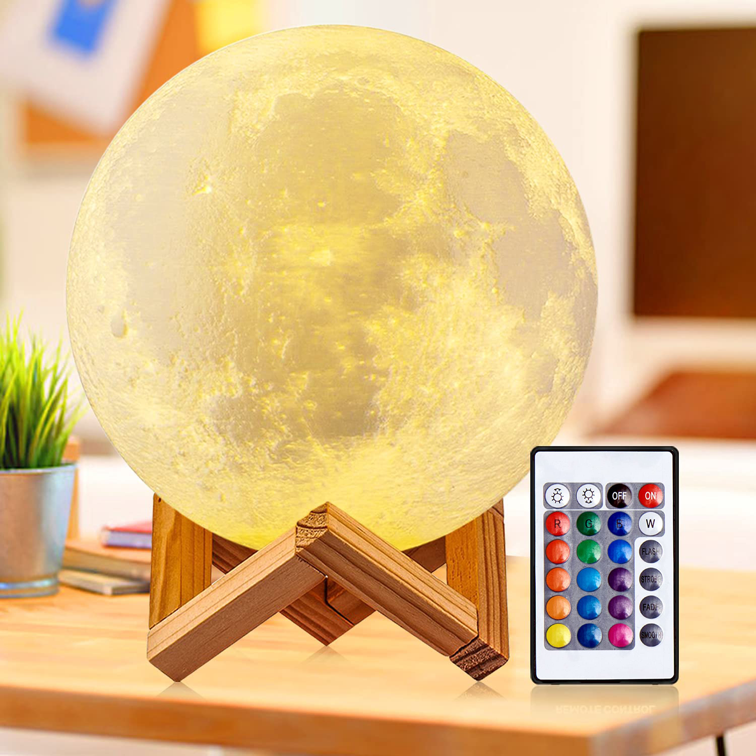Remote Control Moon Lamp With Wooden Base Home Décor Light | Daraz.com.np