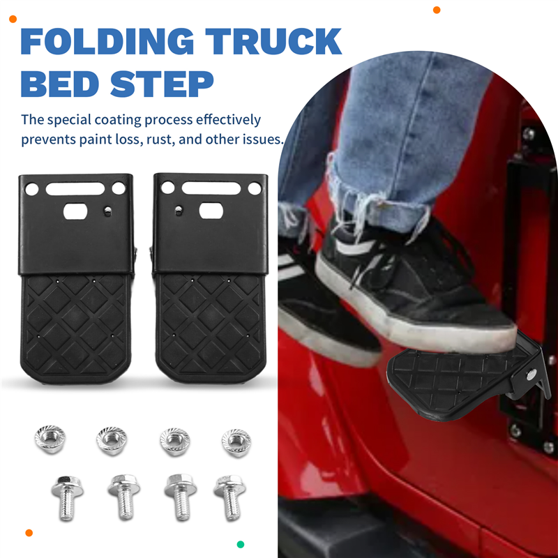 2-Pack Folding Truck Bed Steps with Anti-Slip Coating for Boat Trailers ...