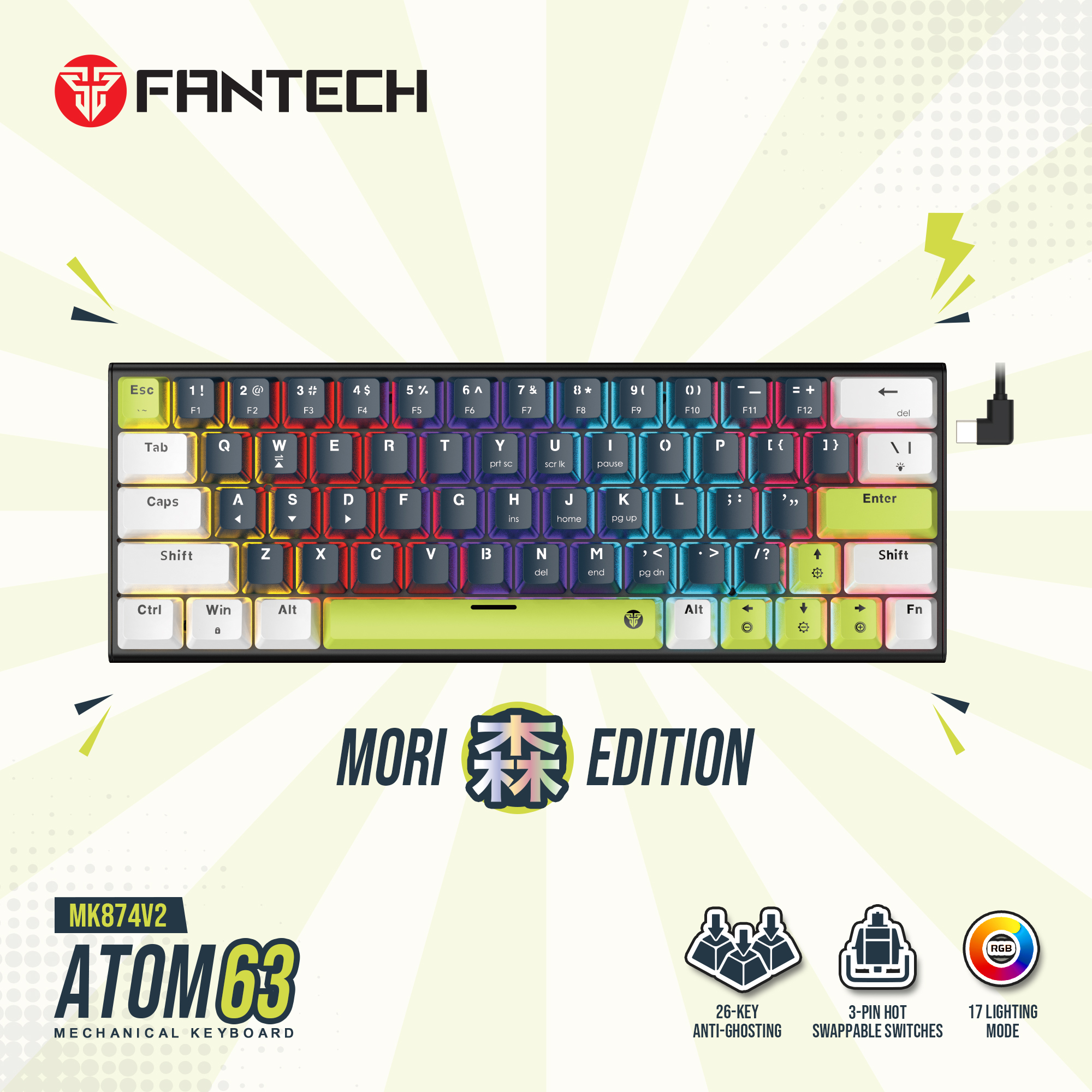 Fantech ATOM 63 MORI EDITION Wired Mechanical Keyboard hotswapable ...