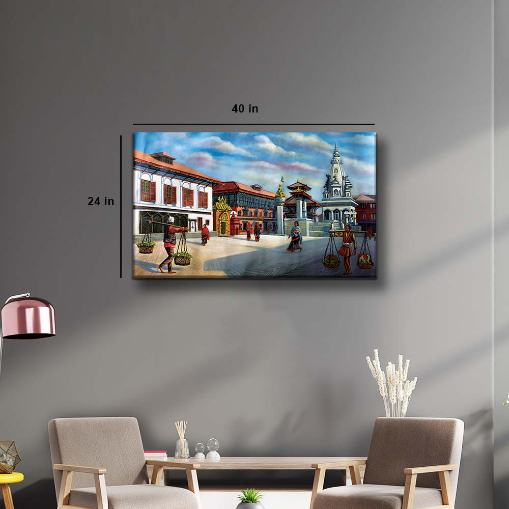 Single Panel Landscape Bhaktapur Durbar Square Painting Print On ...