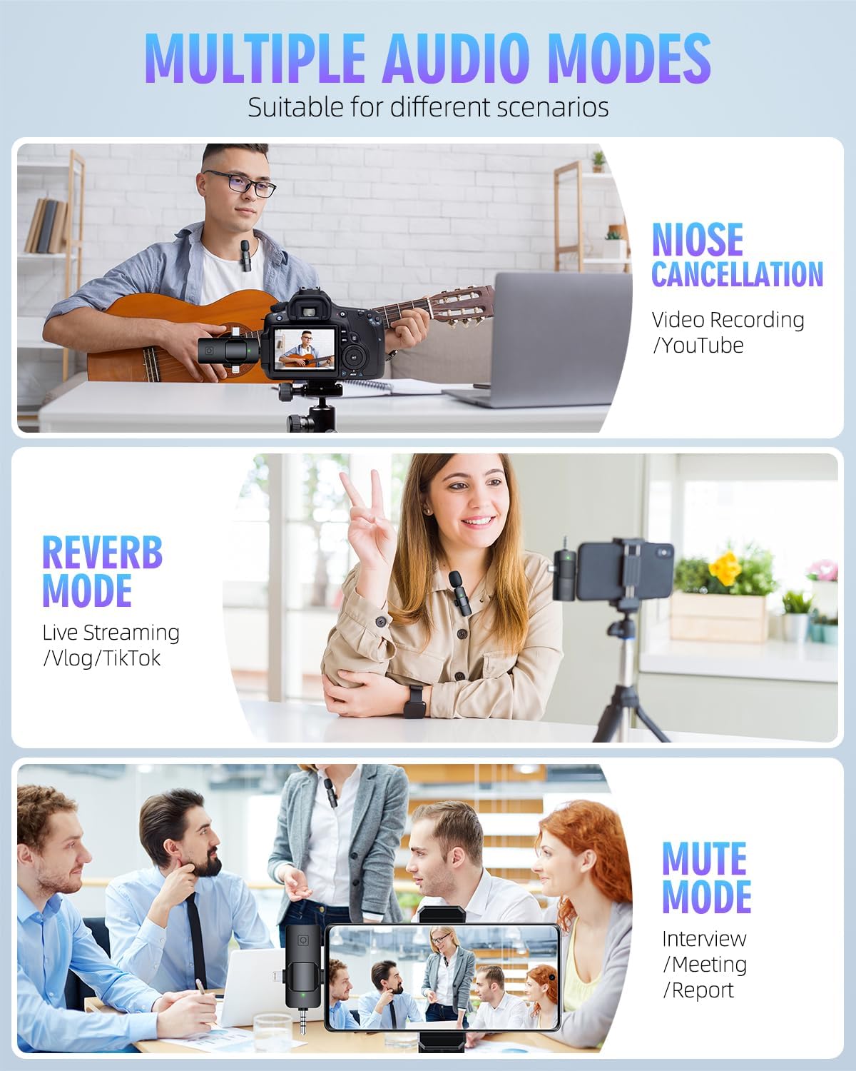 3 In 1 Mini Double Microphone,Wireless Lavalier Lapel Microphone for ...