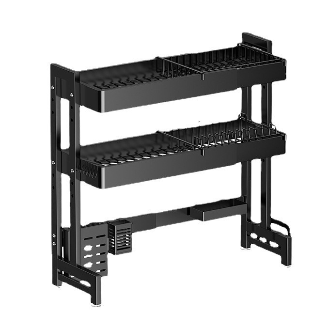 Kitchen Sink Storage Adjustable Width Double Layer Rack Dish Table Top ...