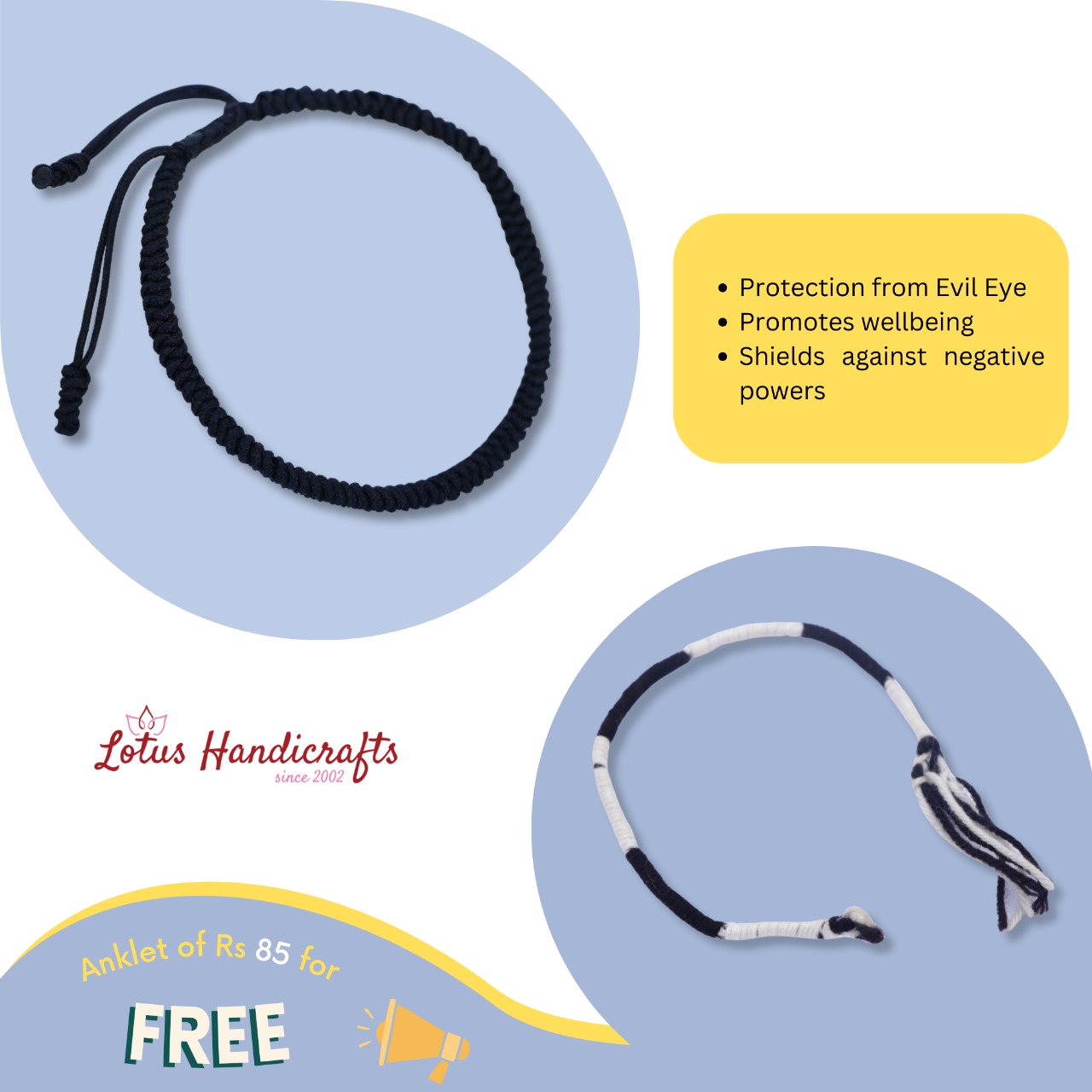 Black and White Thread Protection Amulet Anklet, Protection Payal ...