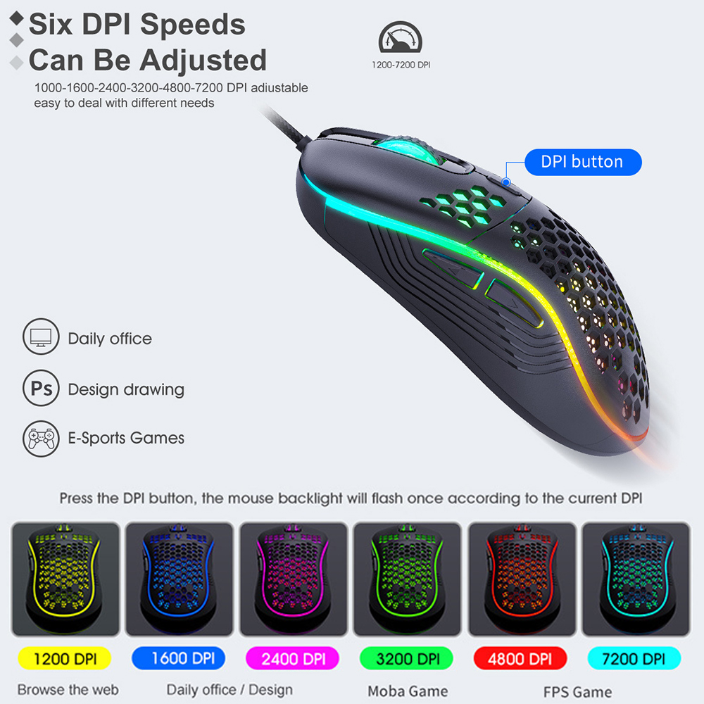 USB Wired Gaming Mouse Mechanical Mice USB Luminous Light Mouse 7200DPI ...
