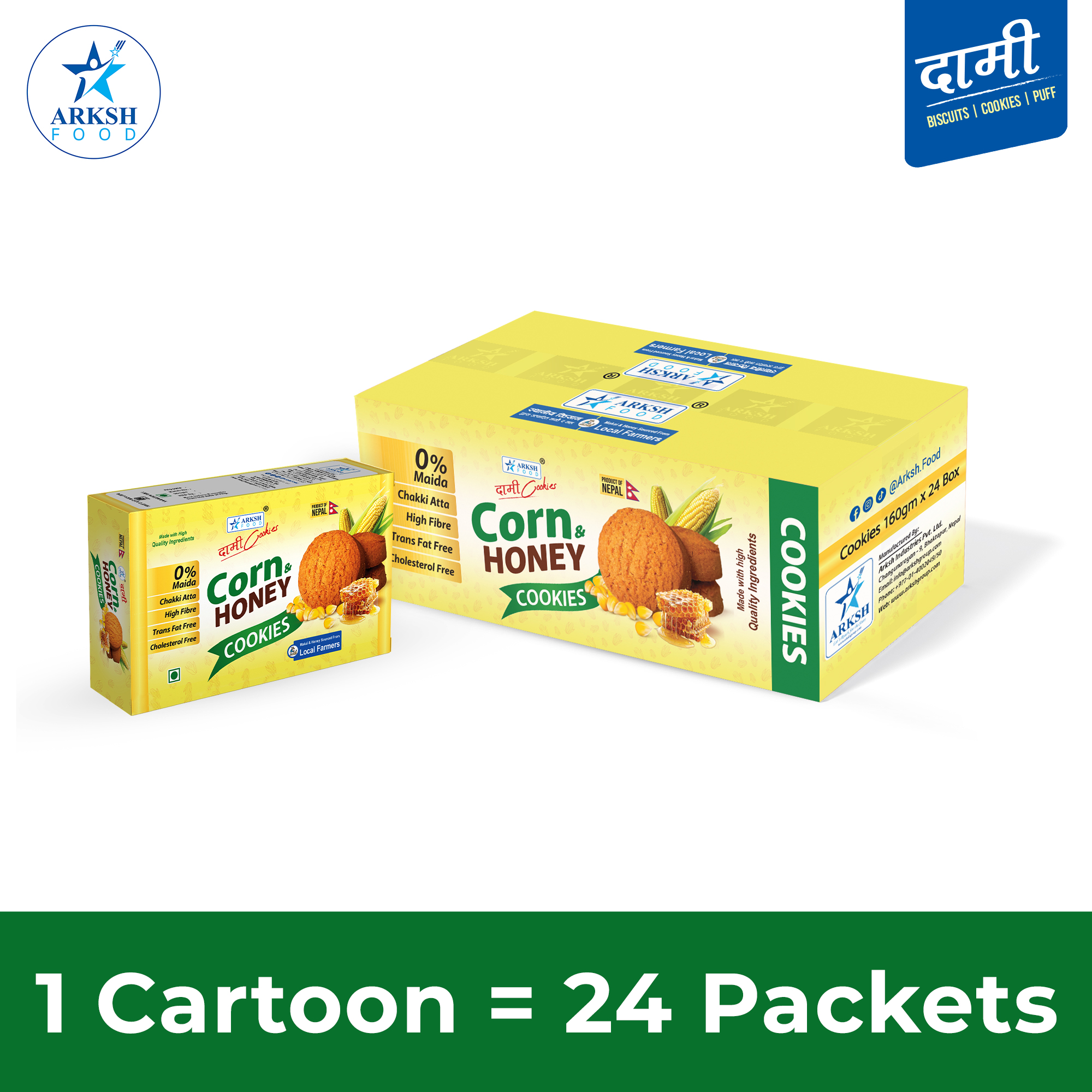 Arksh Food Dami Corn & Honey Cookies Family Pack - 200gm x 24 Packets ...