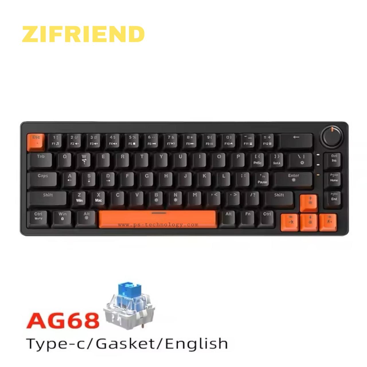 Zifriend AG68 67 Keys with knob Hot-Swappable Switch ABS Keycap Rainbow ...