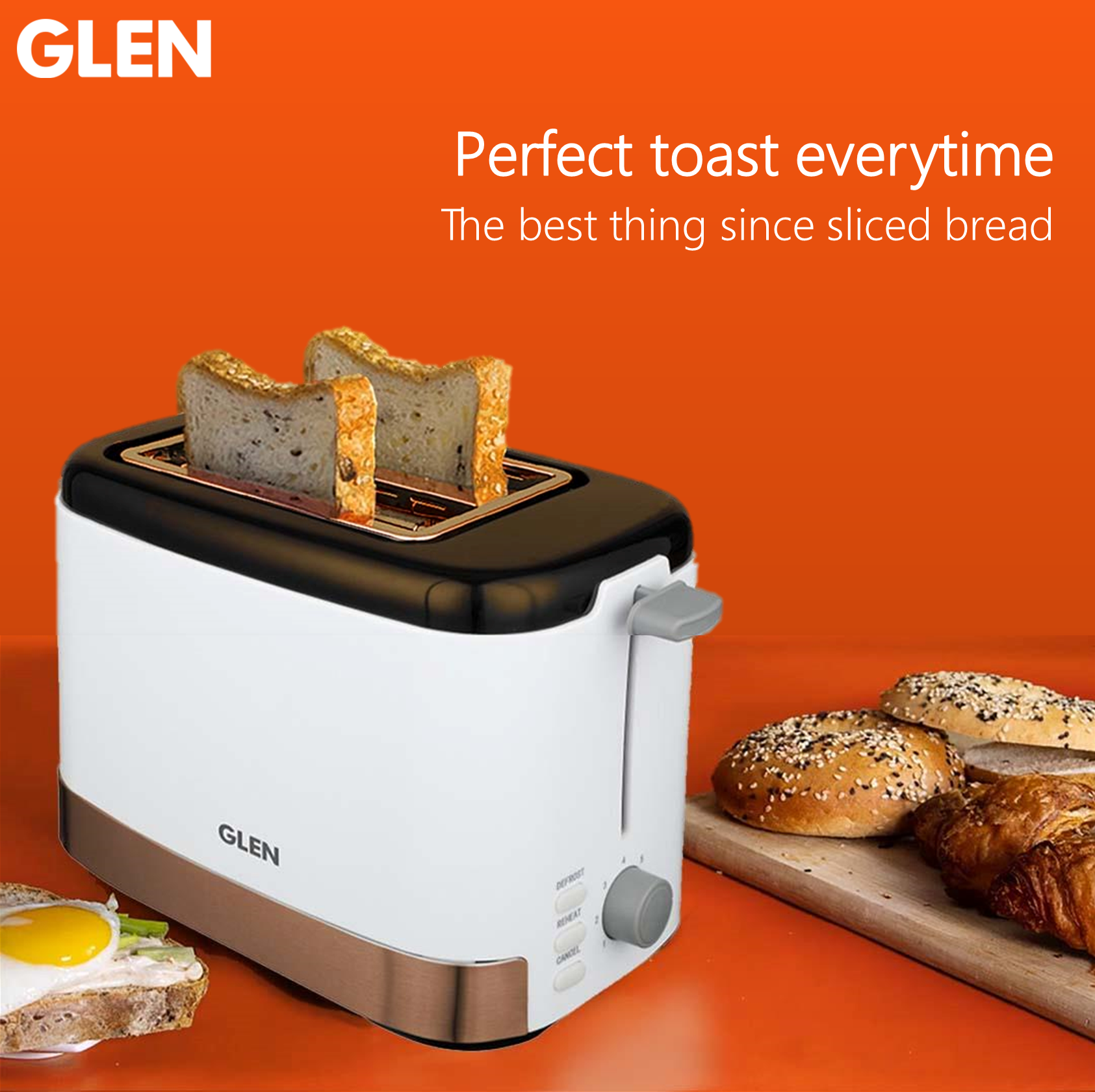 Glen Auto Pop-up Toaster 2 Slice 7 Level Browning Control Removable ...
