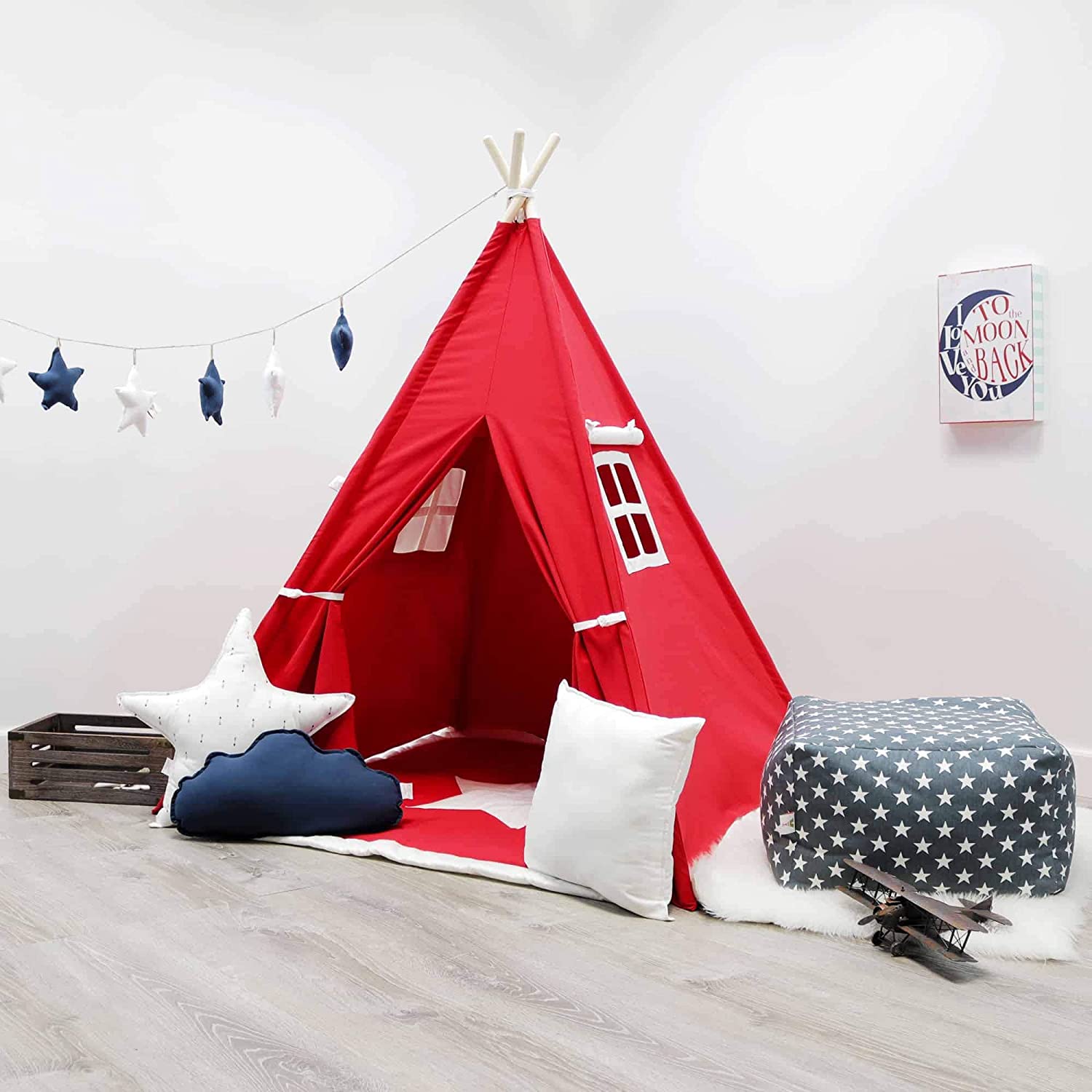 Premium Play Tent For Kids With Wrinkle Fabric And 4 6-Ft Wooden Poles ...